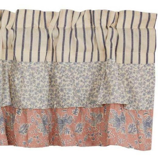 Kaila Ticking Blue Ruffled Valance - 72x16 - Country Village Shoppe