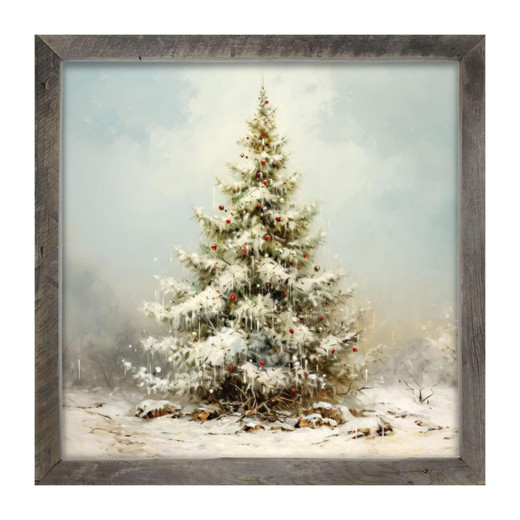 Snowy Christmas Tree - Natural Frame 25x25 - Country Village Shoppe