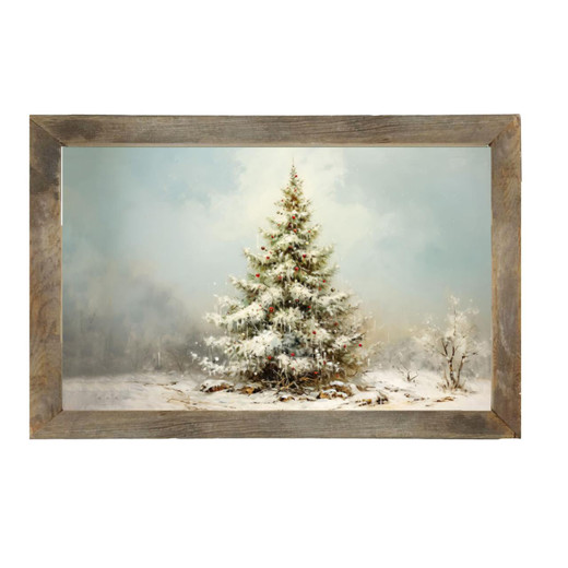 Snowy Christmas Tree - Natural Frame 36x18 - Country Village Shoppe
