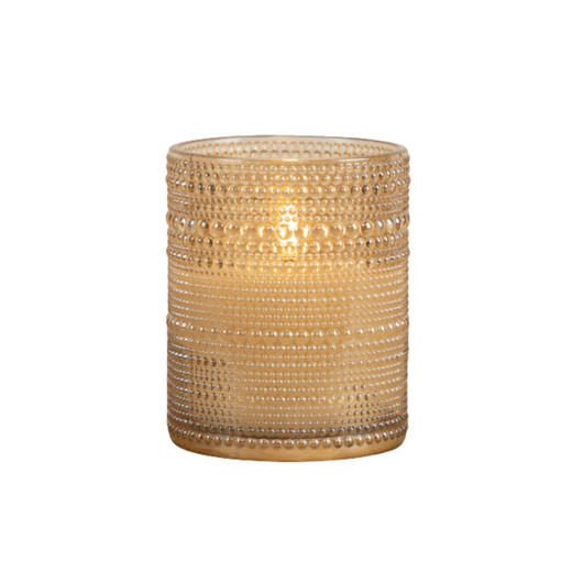 Champagne Dotted Glass Timer Candle - 5" Pillar 3D Flame - Country ...