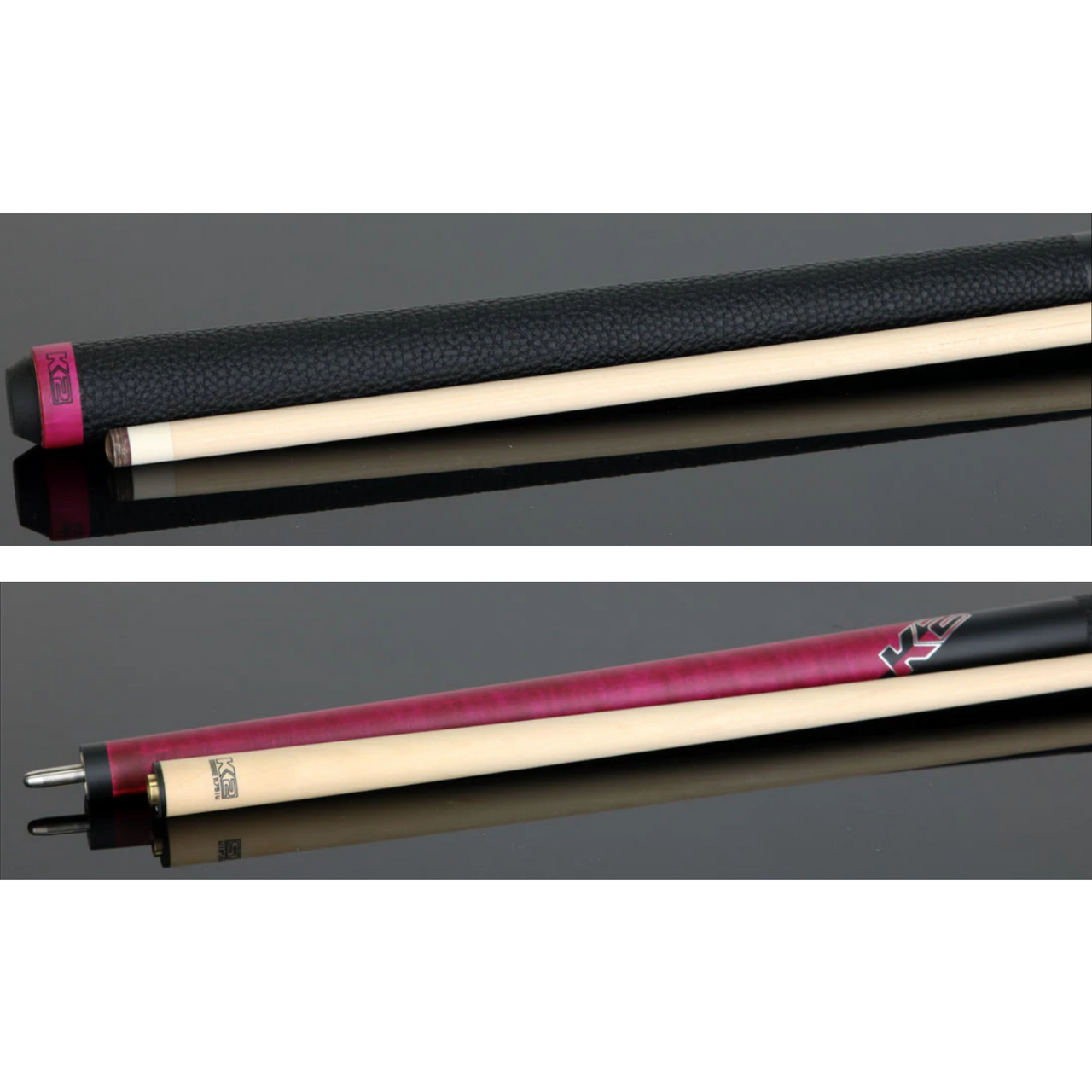 K2 KLCPK Matte Pink-Stained Pool Cue with Leather Wrap