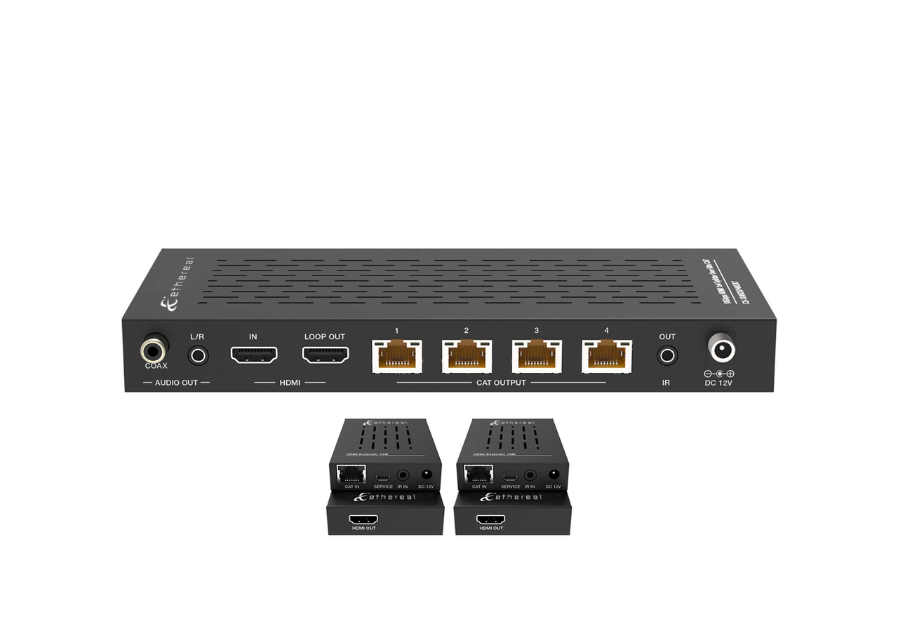 1x4 HDMI Splitter Extender Over CAT, IR PB, 18Gbps - Ethereal Home Theater