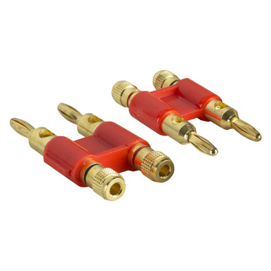 DOUBLE BANANA PLUG, GOLD PLATED, RED (1 DUAL PLUG)