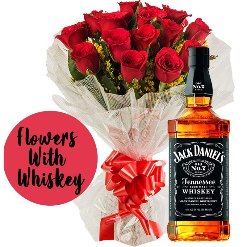 12 Red Roses With Jack Daniel's Tennessee Whiskey 500ml Gift Hampers ...
