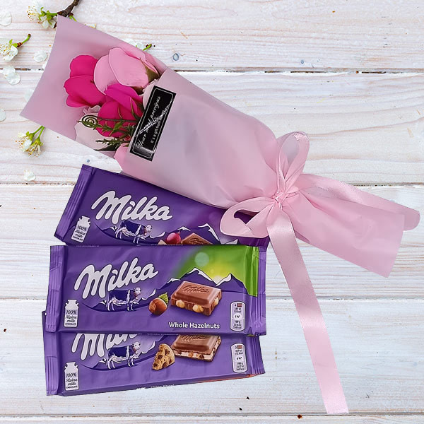 Milka Chocolates With Rose Bunch Box Chocolates Gift to Nepal | Giftmandu
