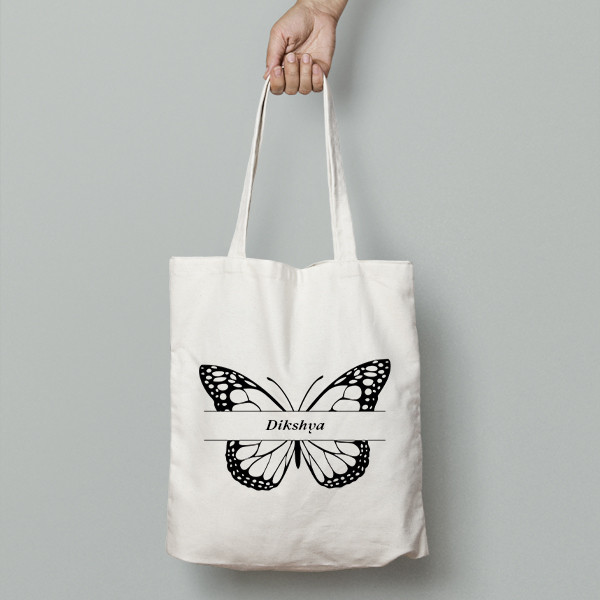 Beautiful Butterfly Design Tote Bag with Name Printed (Large ...