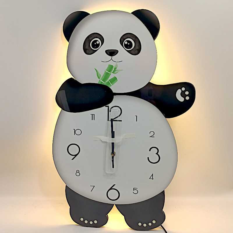 Plaque Board Panda Clock with LED Light Display Wall Clocks Gift to ...