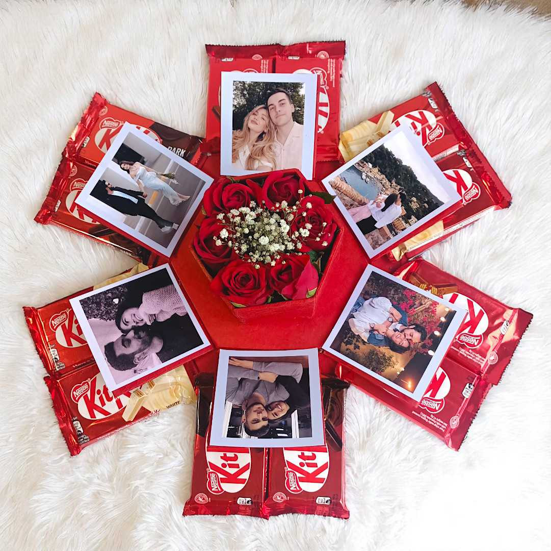 Chocolate Explosion Box: Personalized Photos & Roses