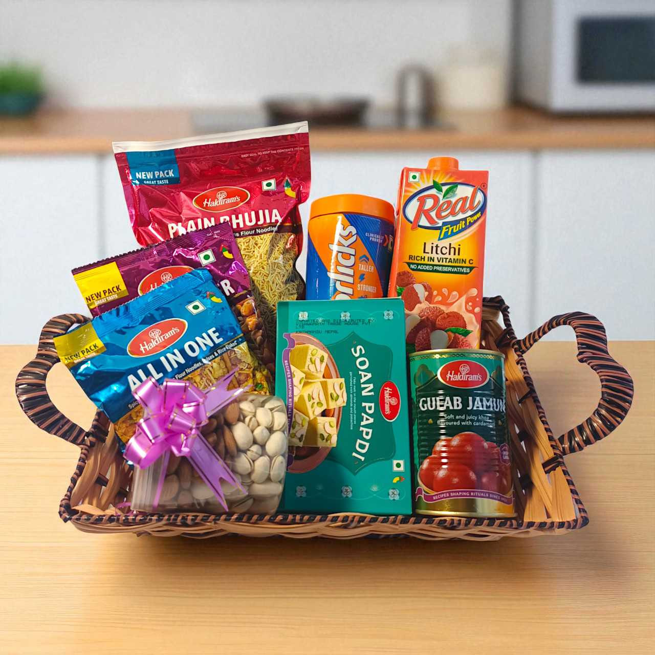 Snacks, Real Juice & Mithai Gift Basket Gift to Nepal | Giftmandu