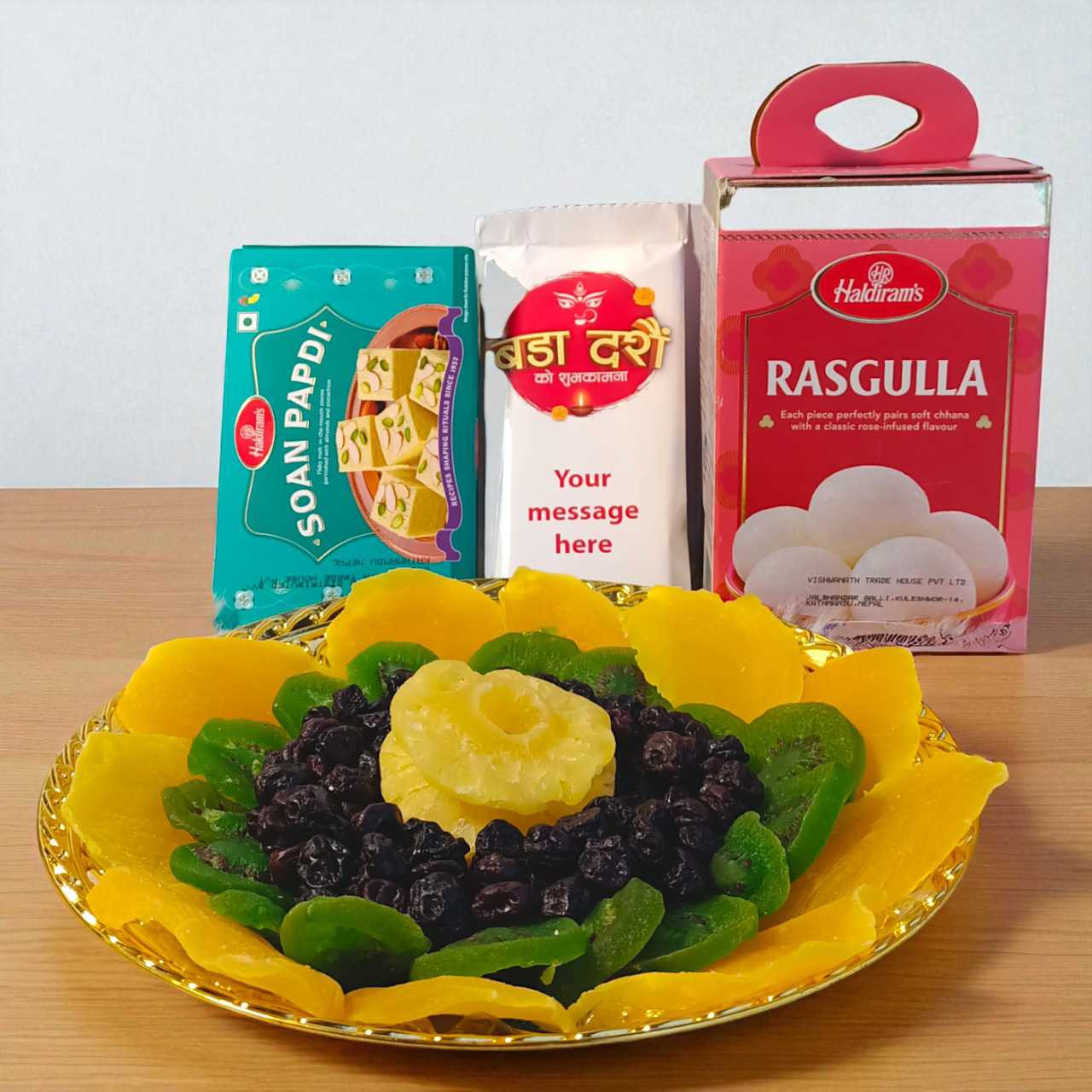 Festive Dashain Gift Combo with Sweets & Dry Fruits Tray Gift to Nepal ...