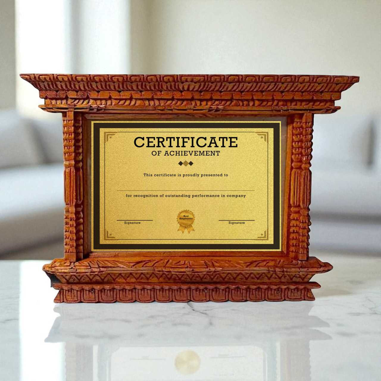 Golden Metal Sheet Employee Award Wooden Photo Frame - Small Size Gift ...