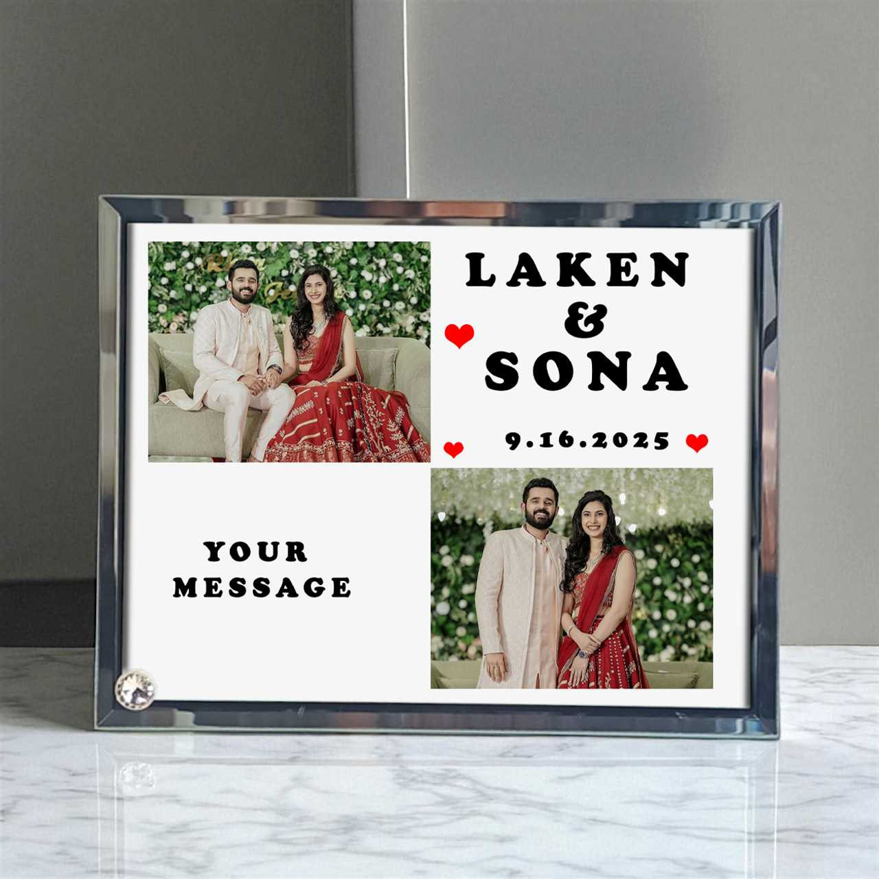 Customized Crystal Photo Frame with Couple's Name & Date