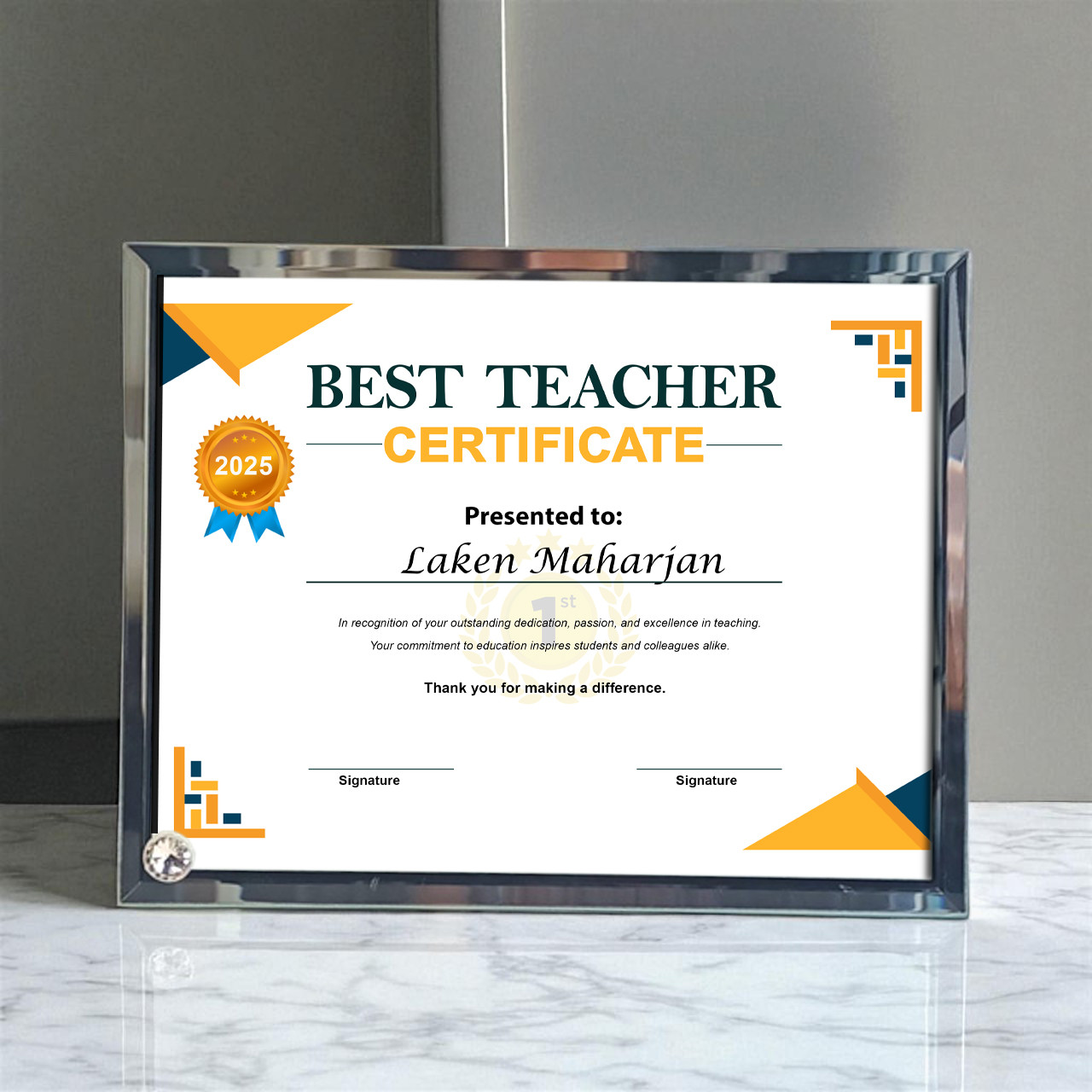 Personalized Best Teacher Certificate Gift to Nepal | Giftmandu