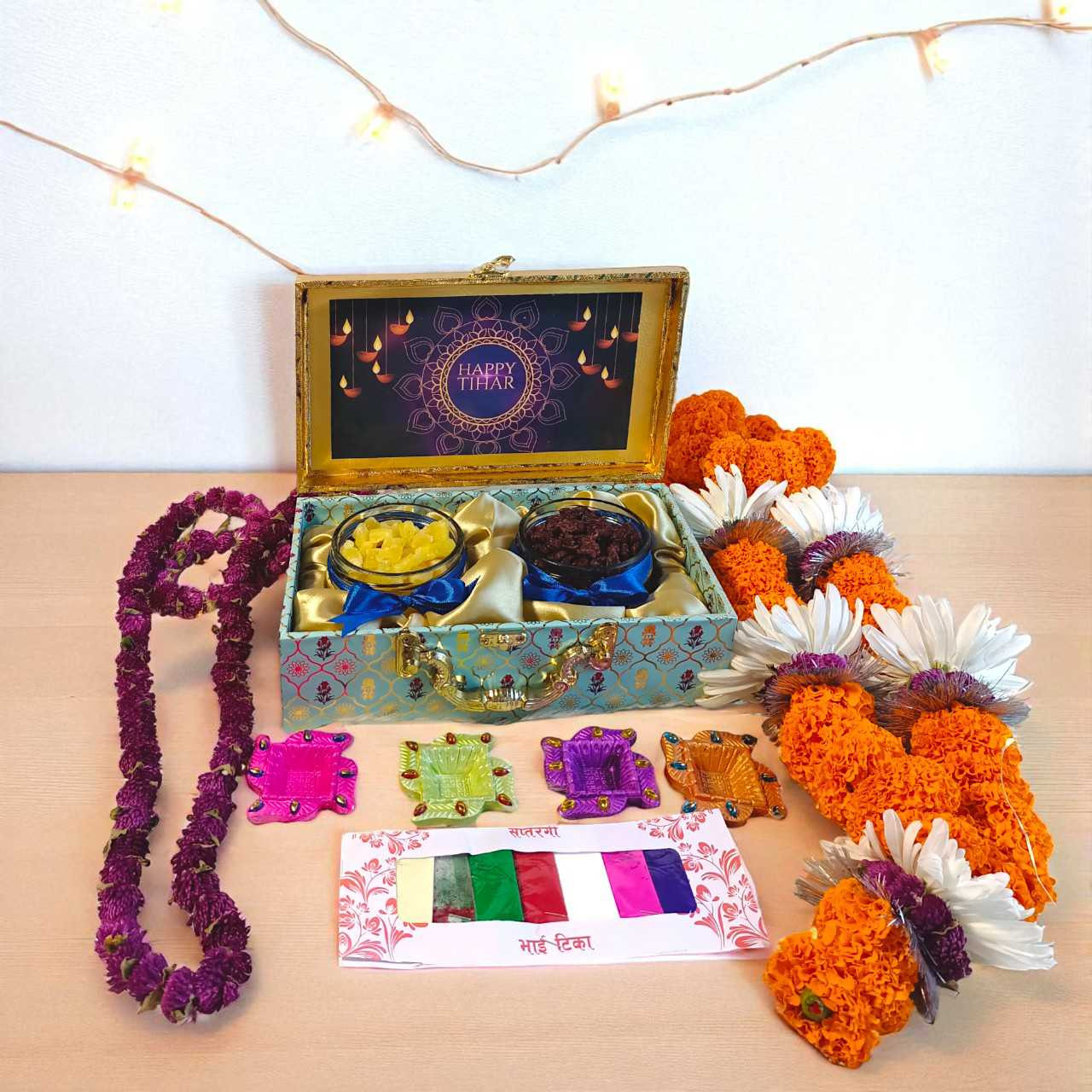 Traditional Tihar Gift Box With Mala & Tika