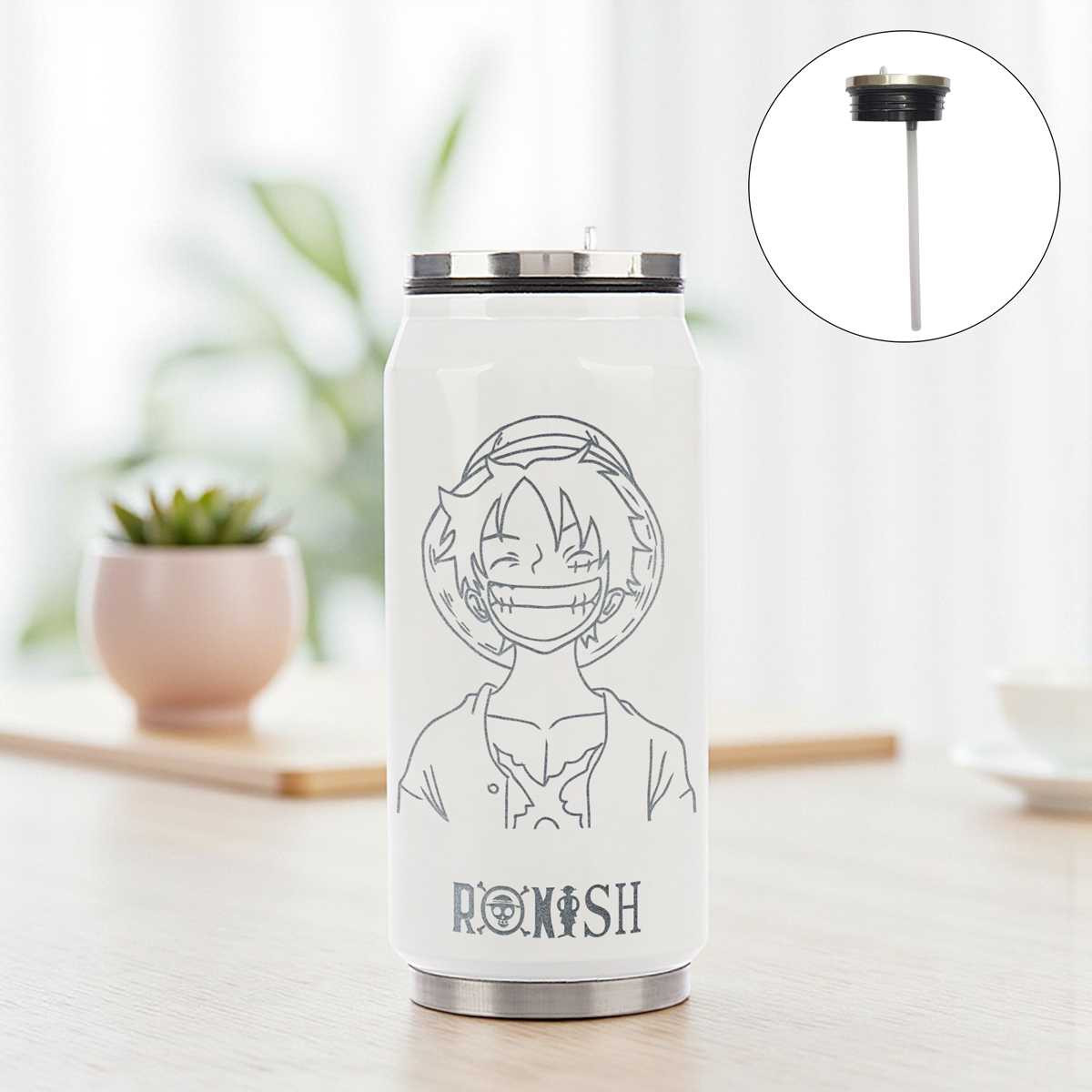 Anime One Piece Design with Name Engraved on Straw Bottle
