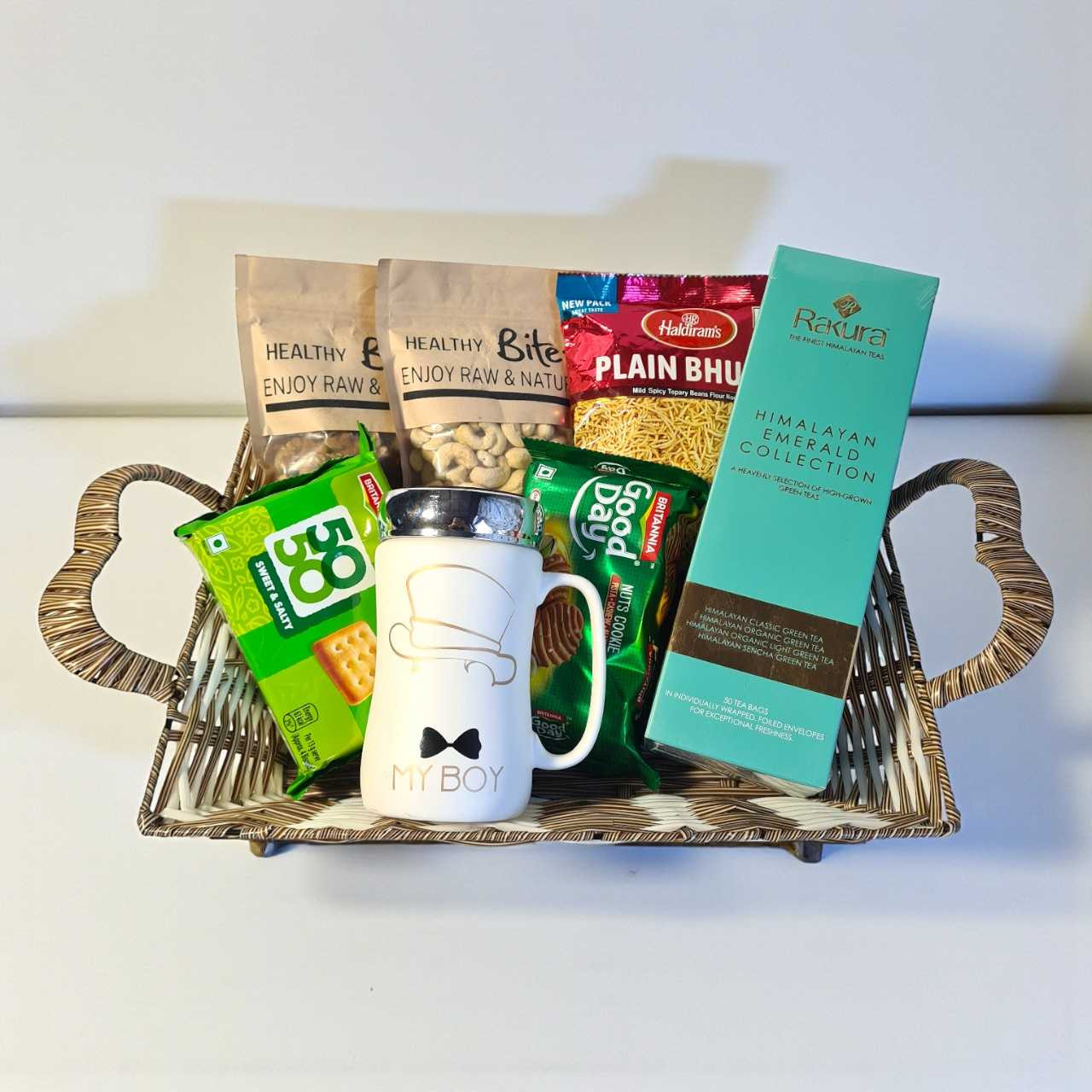 Healthy Snacks, Rakura Tea Bags & Stylish Mug for Him