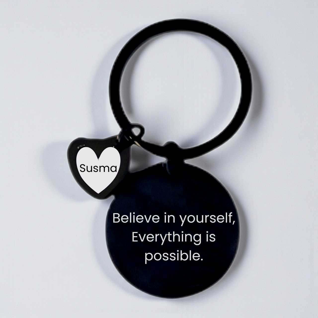 Personalized Round Metal Keyring With Mini Heart Design