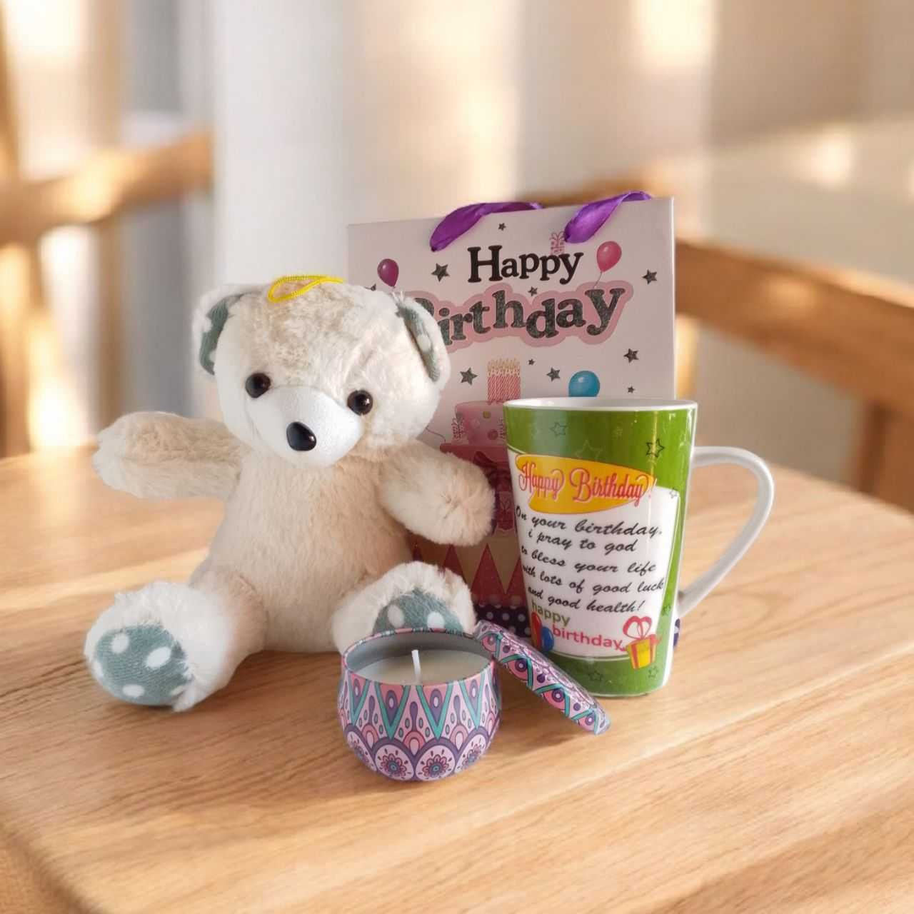 Birthday Delight: Mug, Teddy & Candle Set