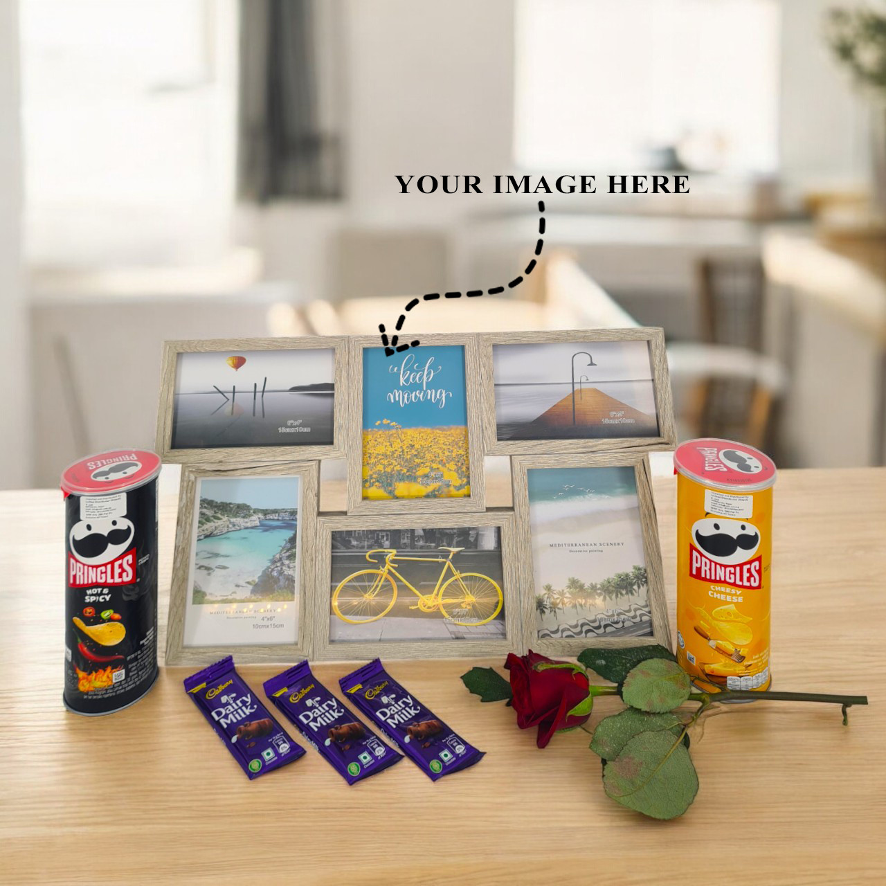 Personalized Photo Frame with Snacks & Rose Gift to Nepal | Giftmandu