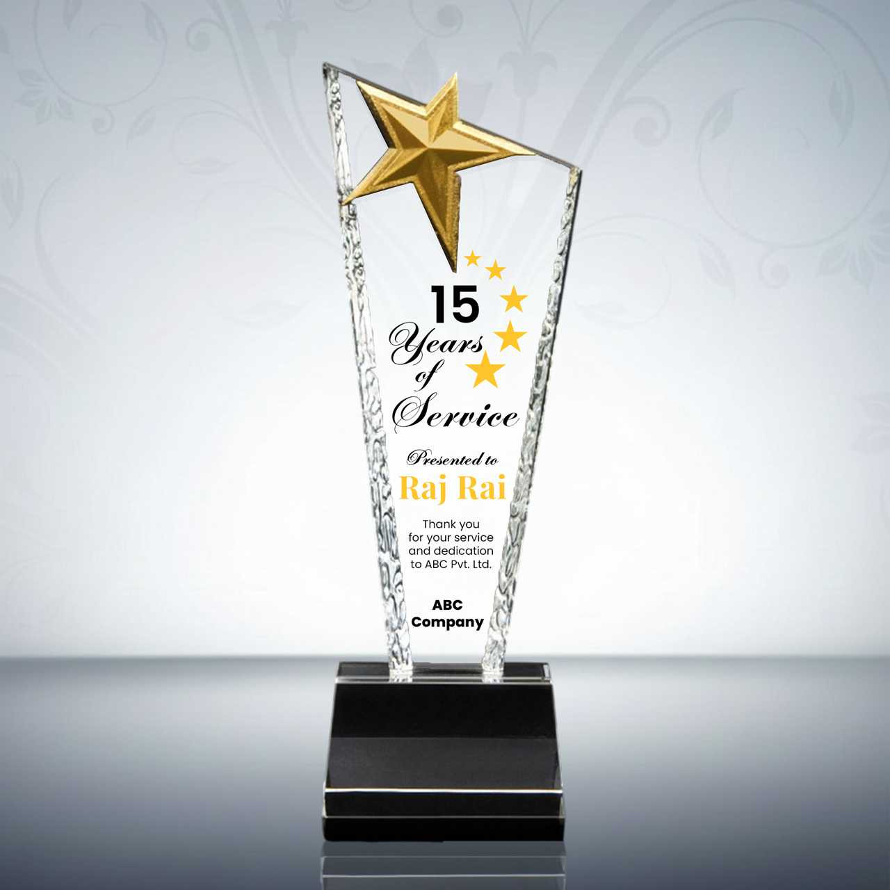 Personalized Gold Star Employee Long Service Trophy with Name, Message ...