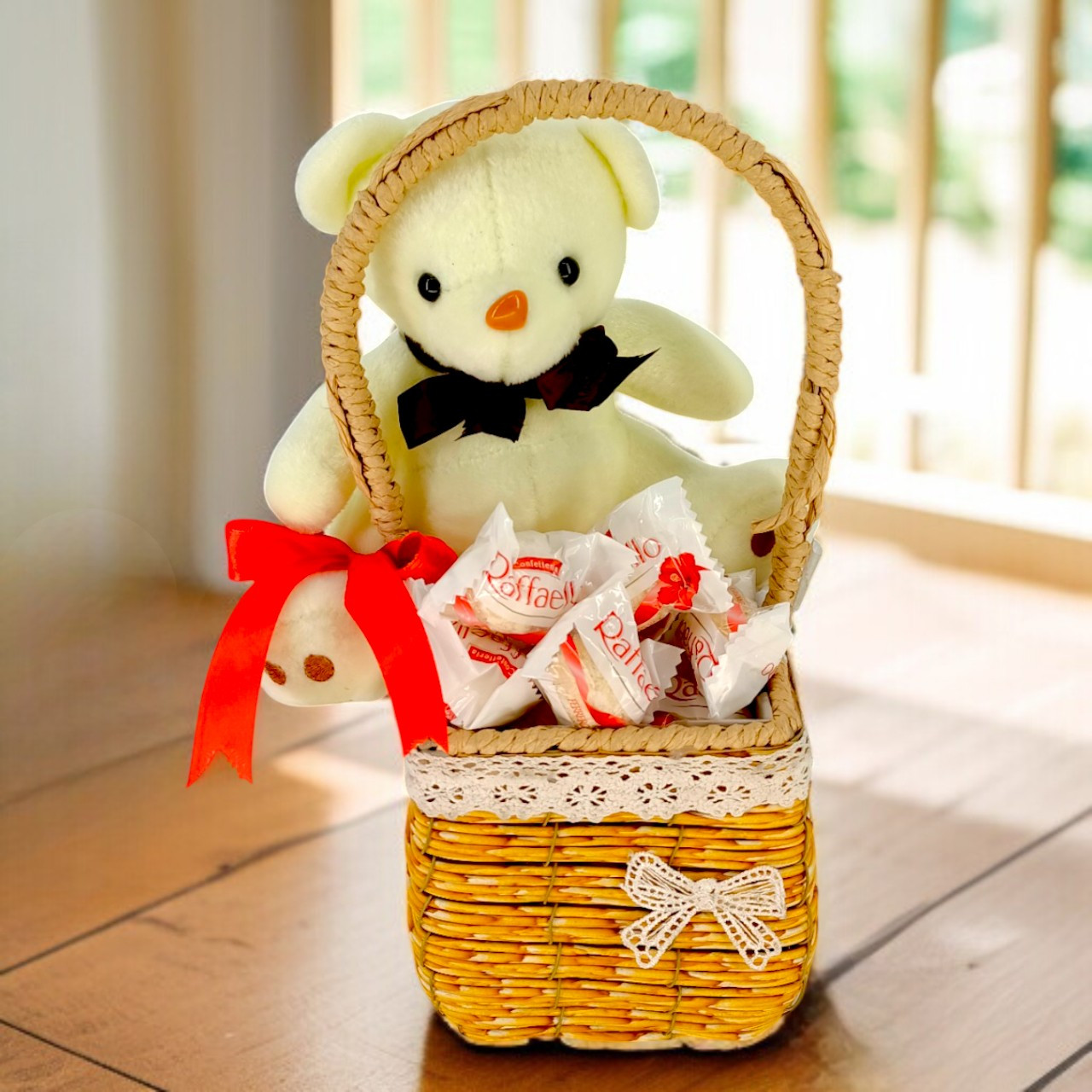 Teddy with Raffaello Chocolates Basket