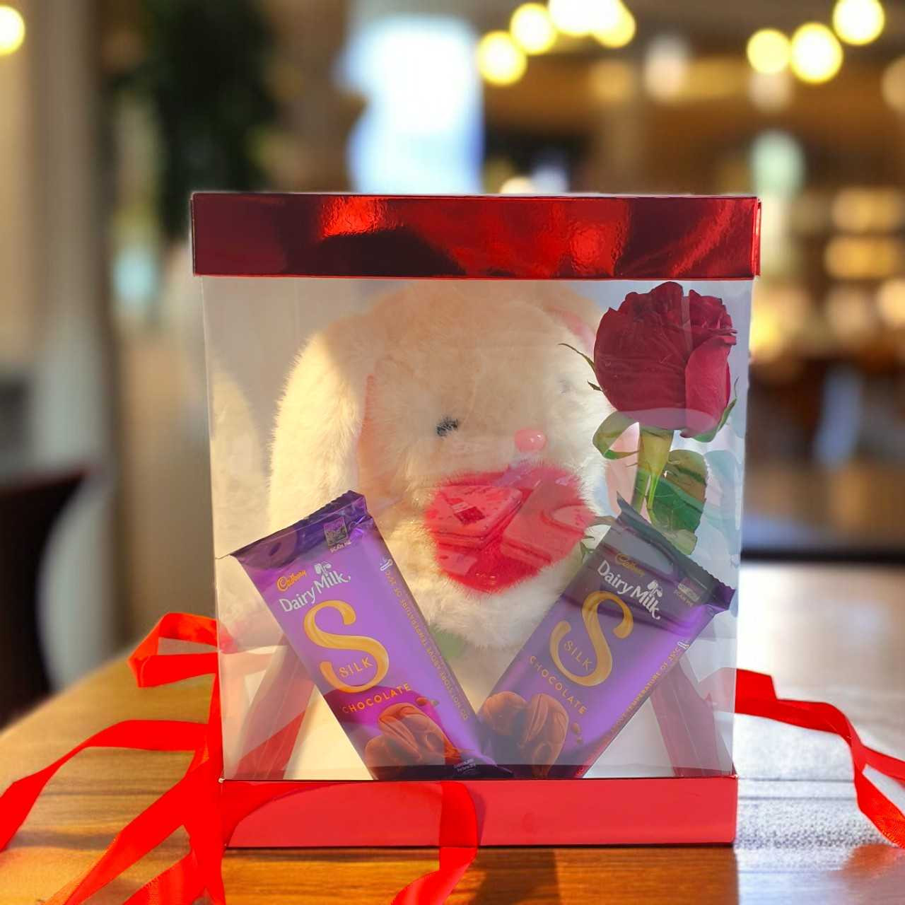 Rose, Chocolate & Fluffy Bunny Gift Box