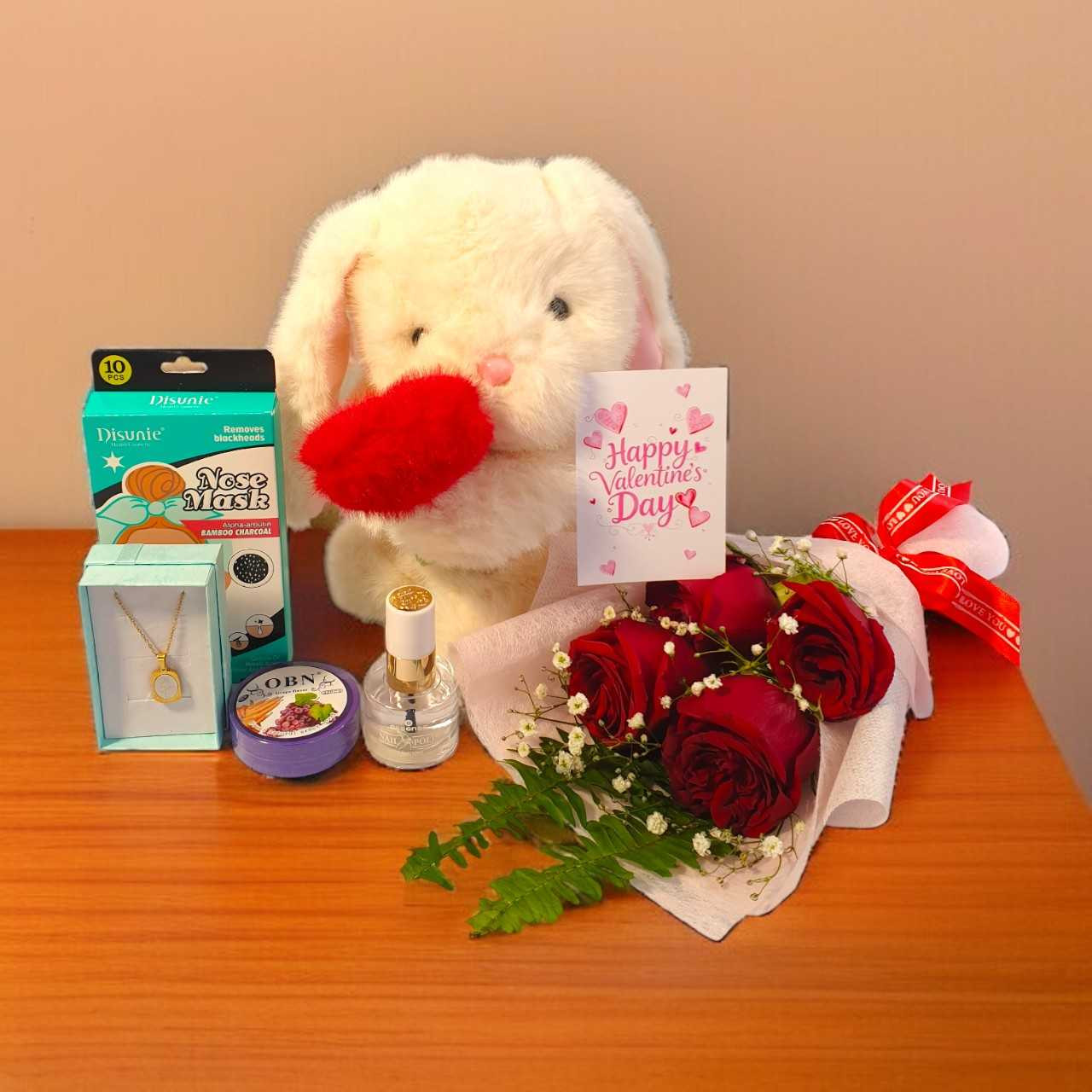 Romantic Valentine’s Gift Set with Roses, Jewellery & Treats For Her