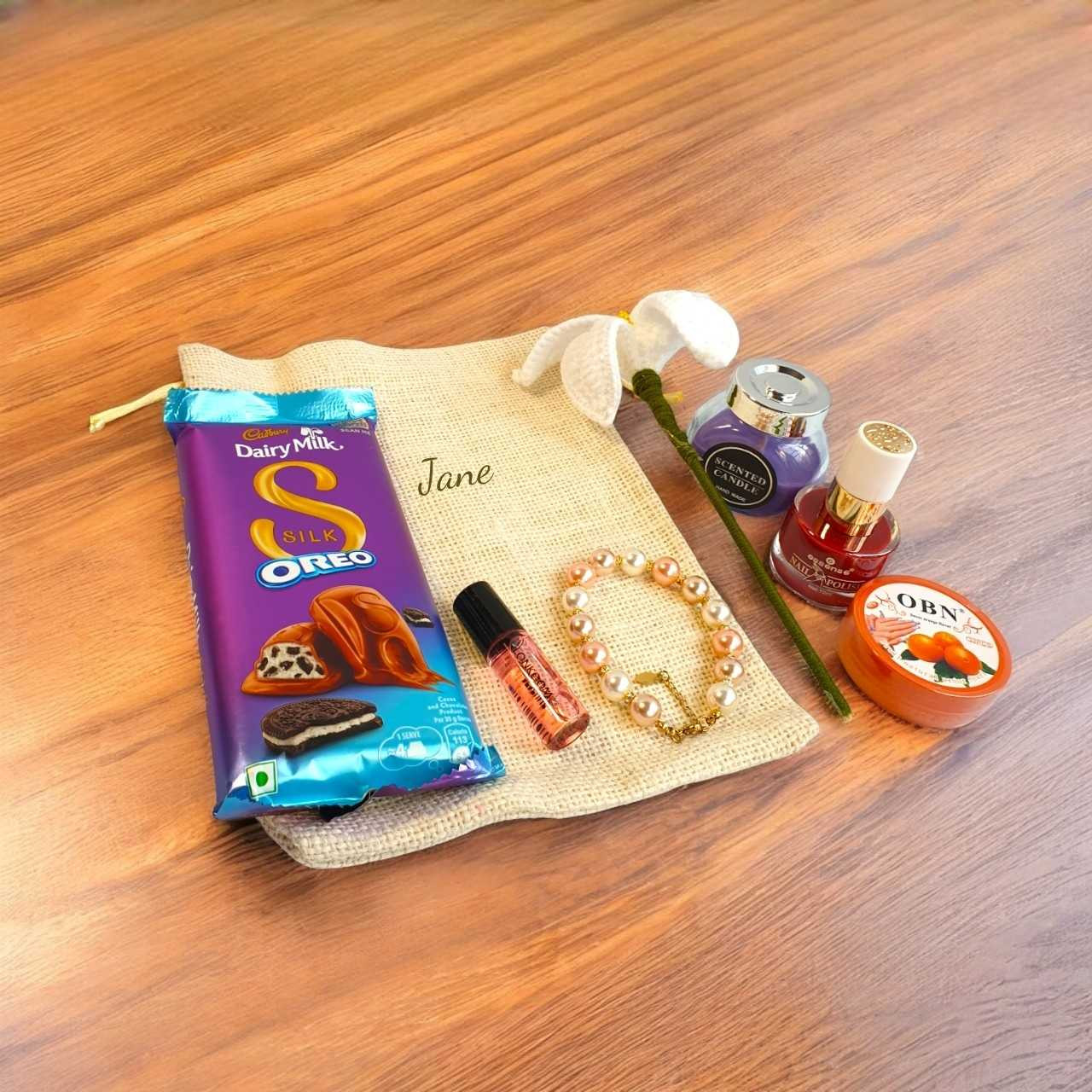 Crochet Lily, Chocolate & Self Care Gift Pouch For Her