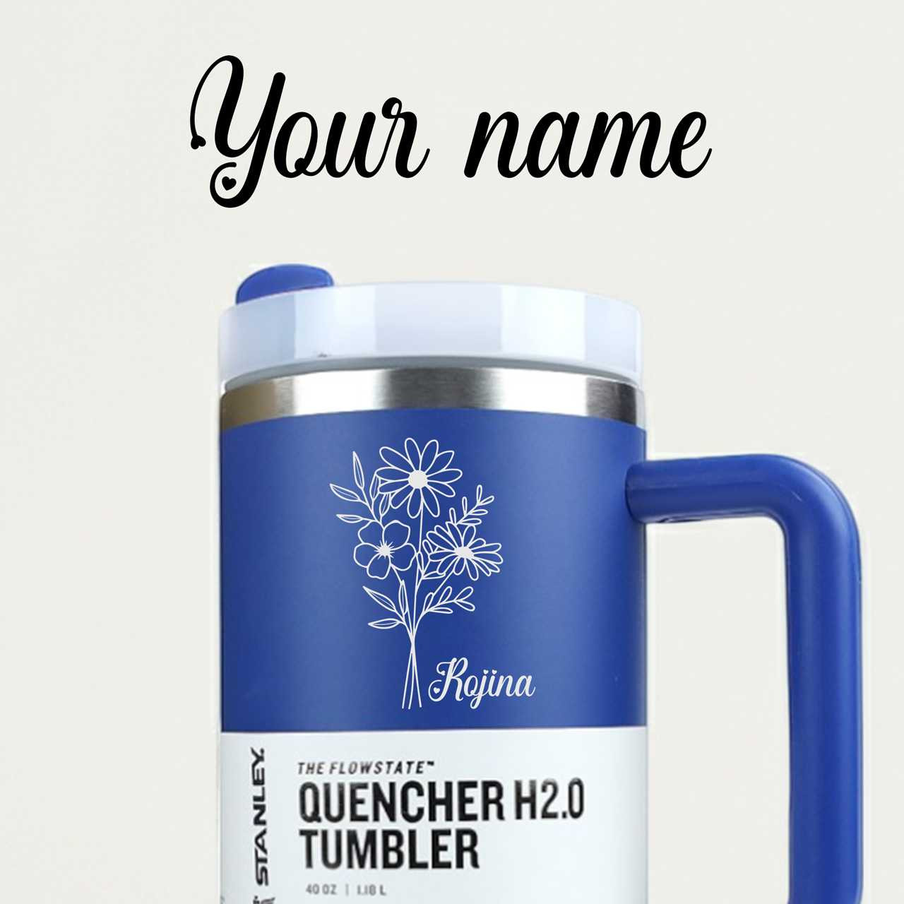 Personalised Navy Blue Stanley Quencher Tumbler with Recipient’s Name
