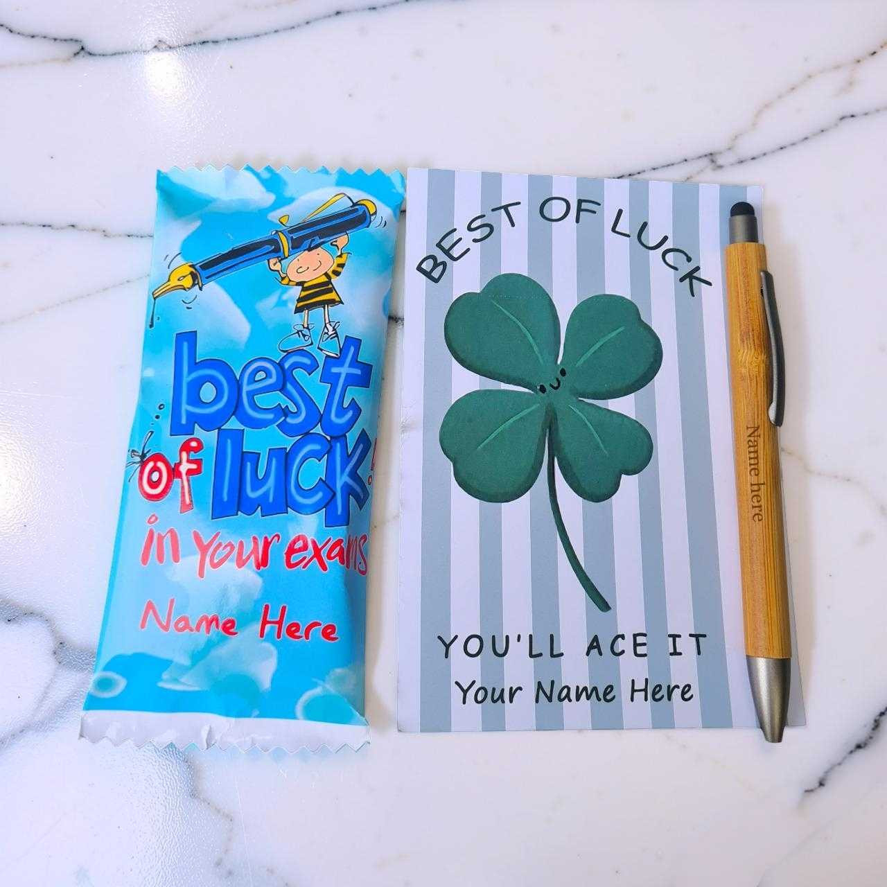 Personalized Stationery, Chocolate & Good Luck Card Set