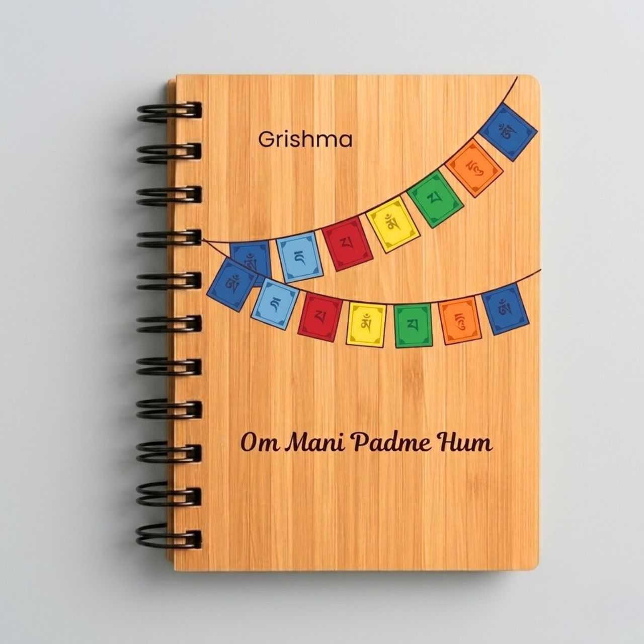 Prayer Flag Design Wooden Diary Gift to Nepal | Giftmandu