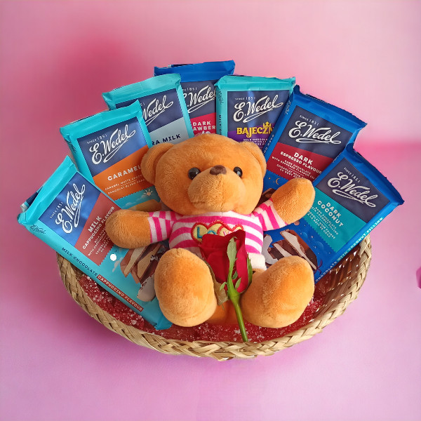 Variety Of Wedel Dark Chocolates, Teddy & Rose For Her Valentine's Day ...
