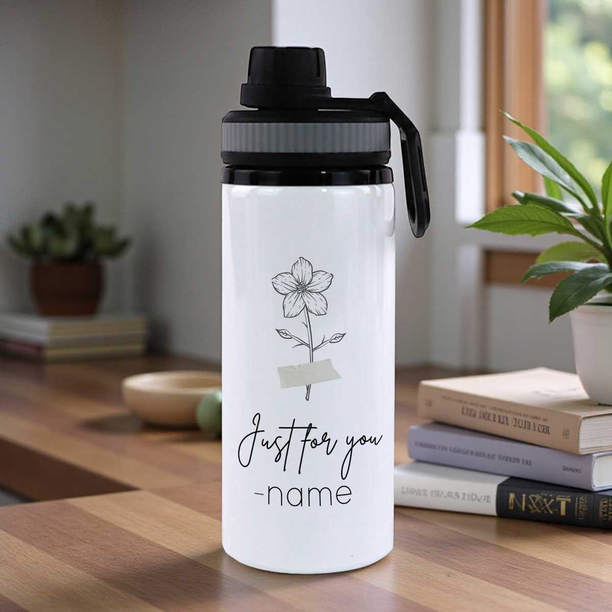 Personalized Just For You Printed Water Bottle with Floral Design ...