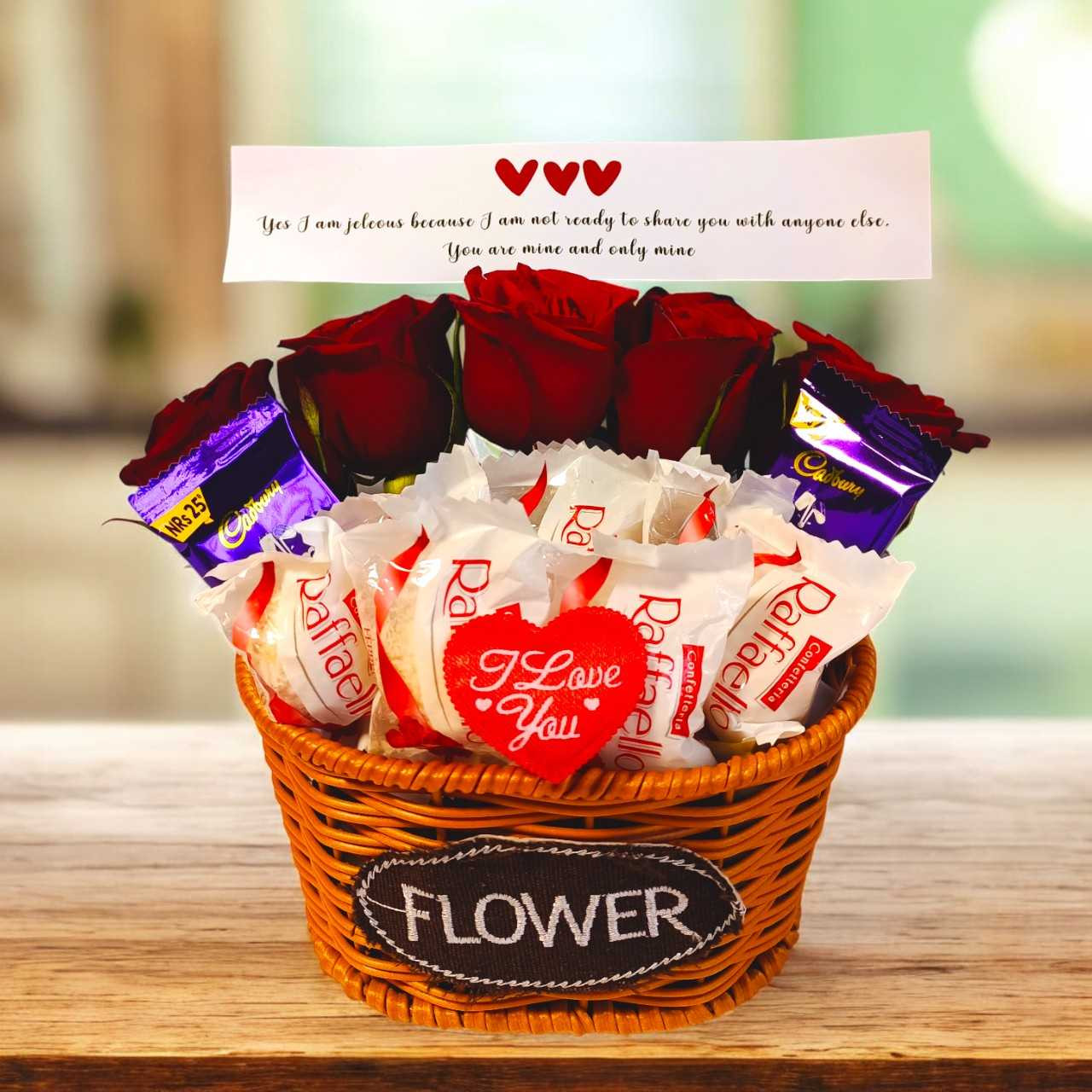 Premium Chocolates & Roses Gift Basket