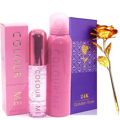 24K Red Gold Rose with Colour Me Pink Perfume Set Valentine's Day Gift ...