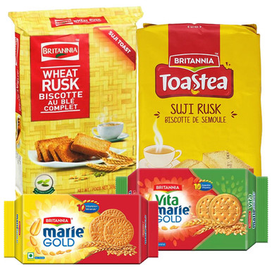 Britannia Wheat Rusk, Suji Rusk, Marie Gold And Vita Marie Food ...