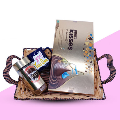 Printed Mug with Nescafe Gold & Chocolate in a Basket Gift Hampers Gift ...