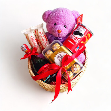 Surprise Gift With Chocolates, Pringles, Teddy & Red Wine Wine, Whisky ...