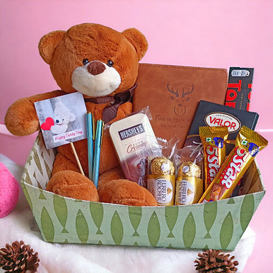 Teddy With Notebook, Pens & Sweets As Gift Valentine's Day Gift to ...