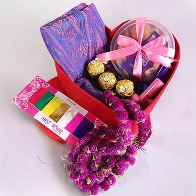 Tihar Return Gift for Sister with Shawl and Dry Nuts - JNK-2286 Tihar ...