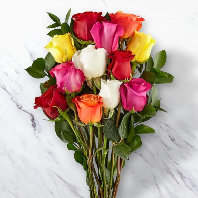 One Dozen Long Stem Rainbow Roses Occasions Gift to Nepal | Giftmandu