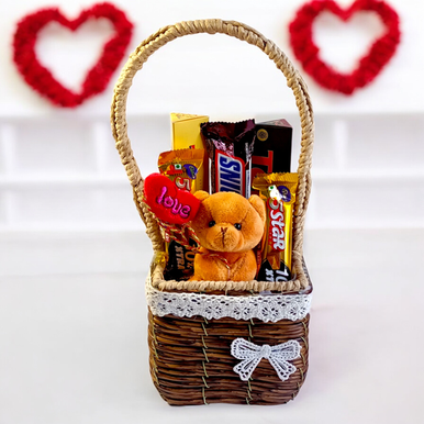 Cute Teddy & Chocolates Basket Valentine's Day Gift to Nepal | Giftmandu