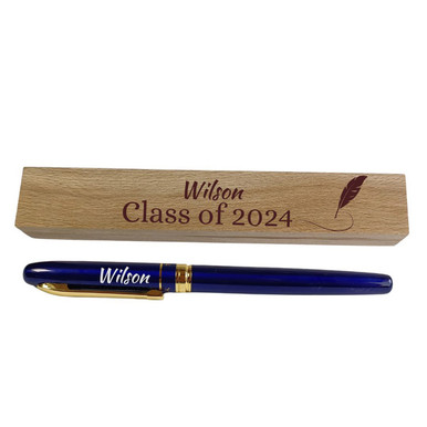 Sophisticated Custom Wooden Box with Ink & Blue Metal Pen Valentine's ...