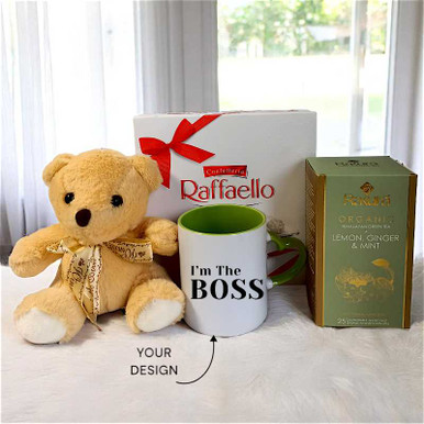 Teddy, Raffaello & Tea Delight with Personalized Mug Gift Hampers Gift ...