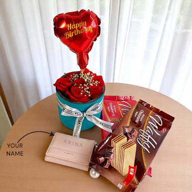 Sweet And Stylish Birthday Gift With Flowers, Wafers And Wallet Gift ...