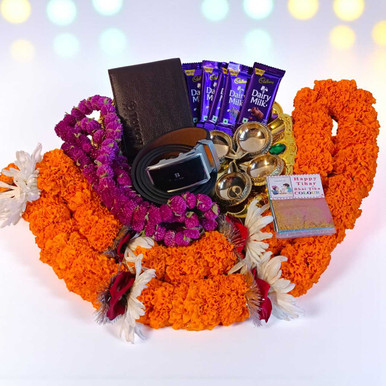 Traditional Bhai Tika Gift Combo with Pala Diyo, Wallet & Belt Gift to ...
