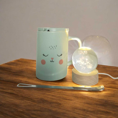 Kitty Mug with Lid & Love Crystal Ball Lamp