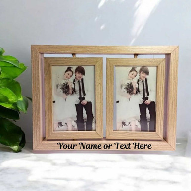 Personalised Rotating Wooden Photo Frame with 4 Photos & Name or Short ...