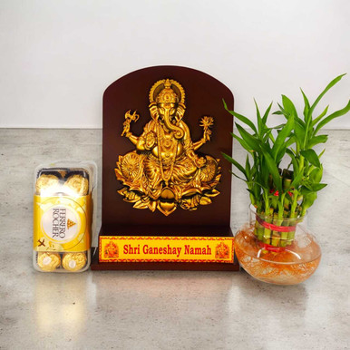 Lucky Bamboo & Lord Ganesha Gift Set with Ferrero Rocher