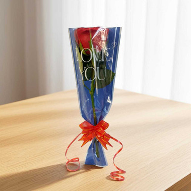 Single Red Rose in Love You Transparent Bouquet Gift to Nepal | Giftmandu